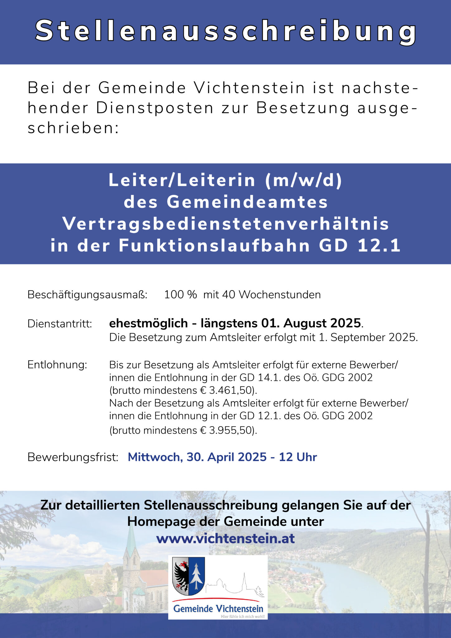Stellenausschreibung: Amtsleiter/in (Vichtenstein) – St. Aegidi